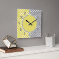 Yellow and Gray Polka Dots Square Clock | Zazzle