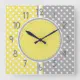 Yellow and Gray Polka Dots Square Clock | Zazzle