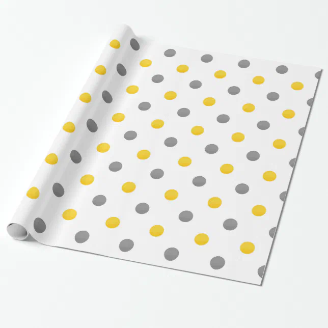 Yellow and Gray Polka Dots Wrapping Paper | Zazzle