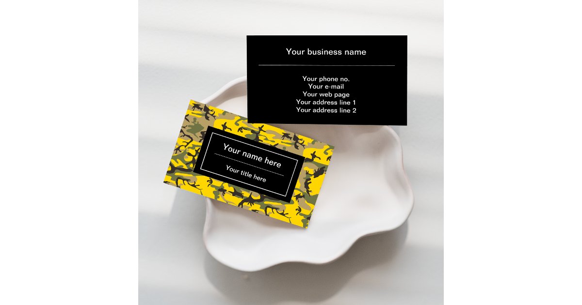 Yellow and Green Camouflage, Military, Army Business Card | Zazzle