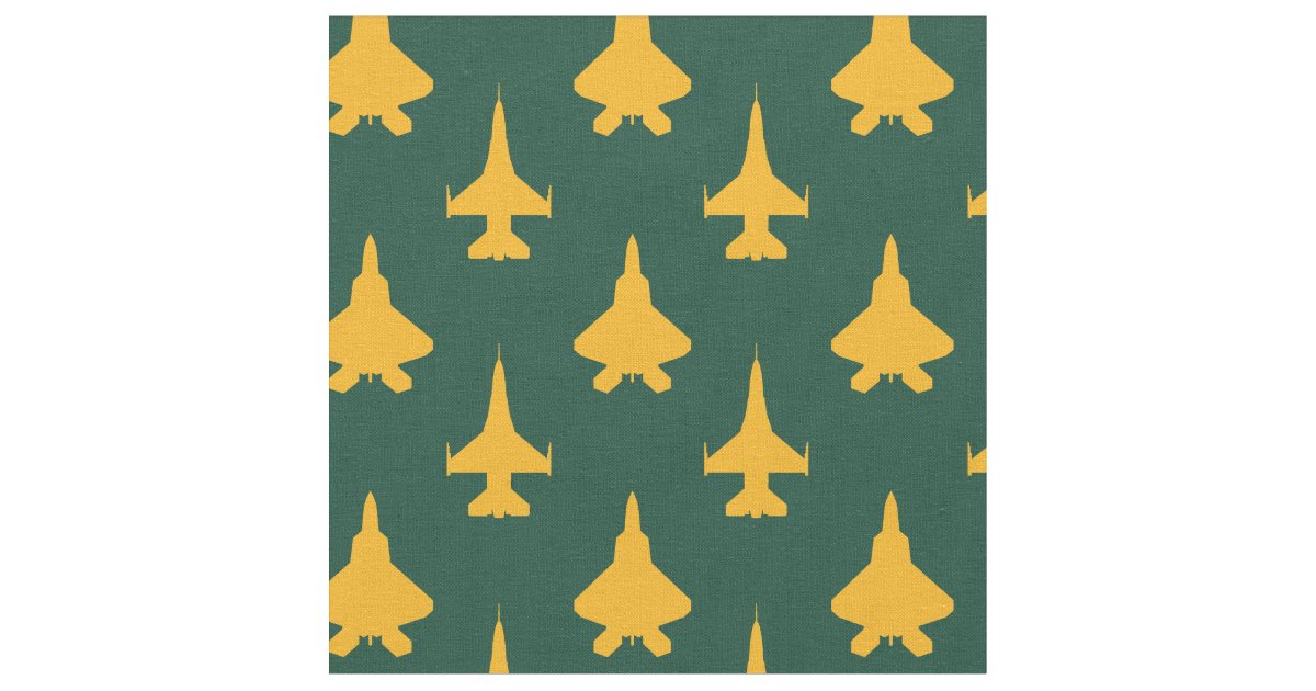 Yellow and Green F-16 and F-22 Fighter Jet Pattern Fabric | Zazzle