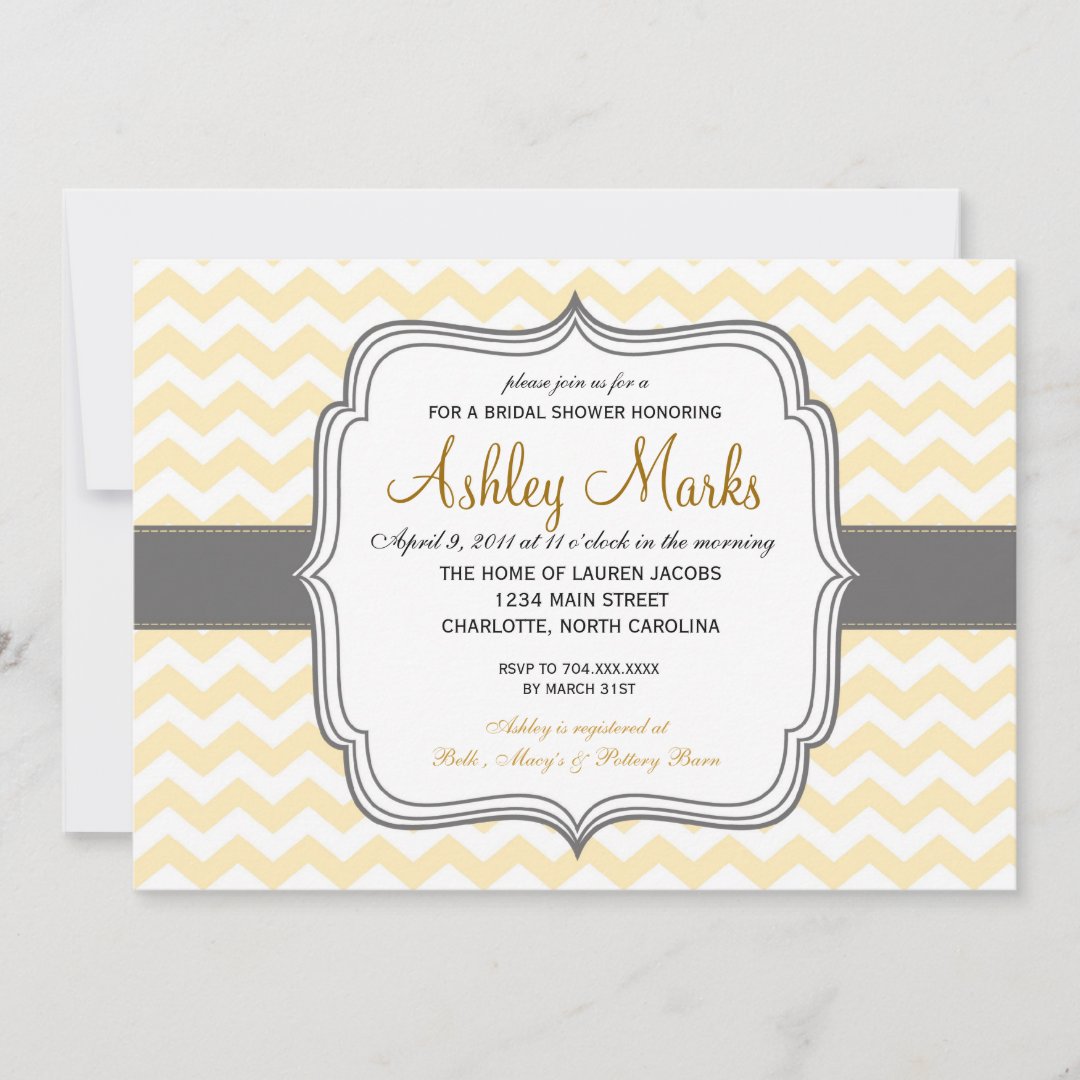 Yellow and grey Chevron Invitation | Zazzle