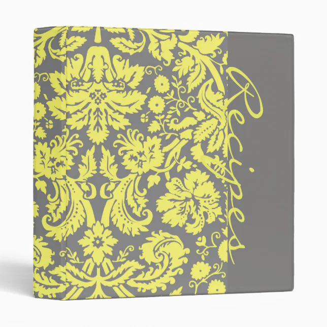 Yellow and Grey Fancy Damask Patterned Binder | Zazzle