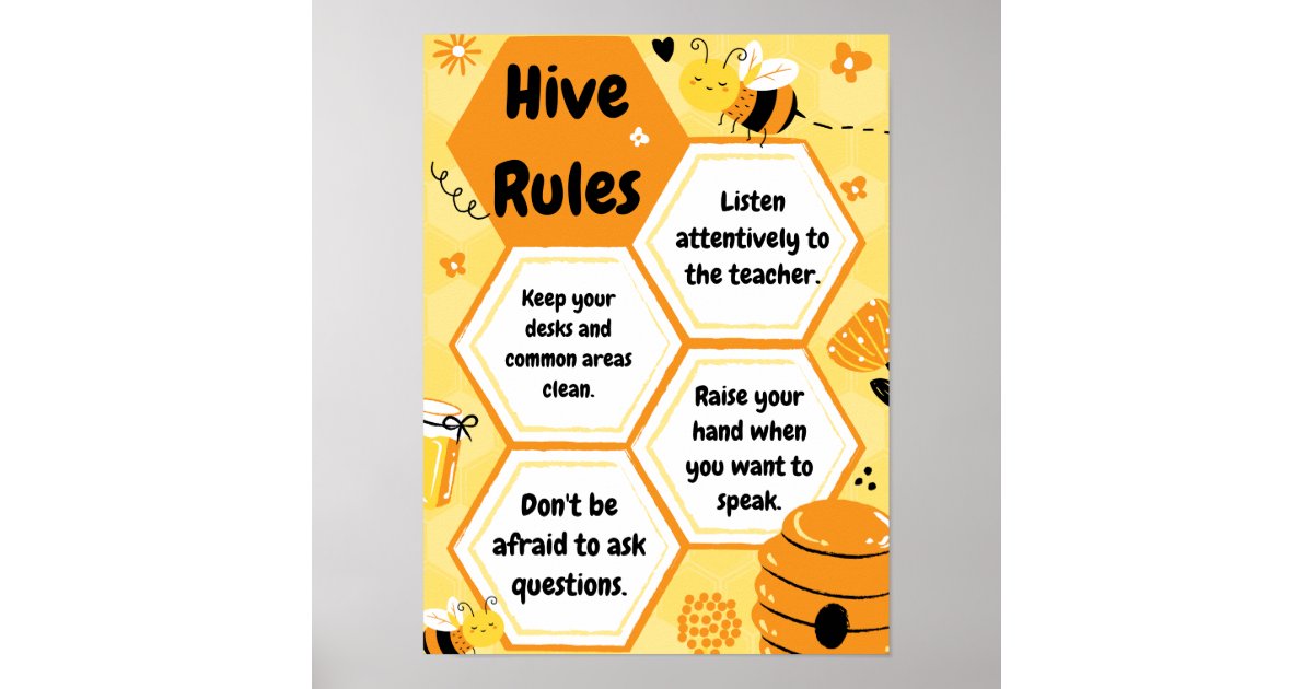 Yellow and Orange Bees Classroom Rules Poster | Zazzle