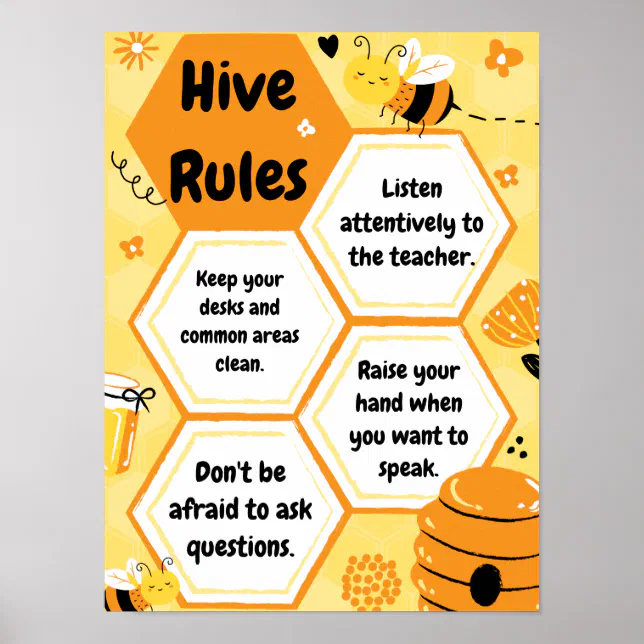 Yellow and Orange Bees Classroom Rules Poster | Zazzle