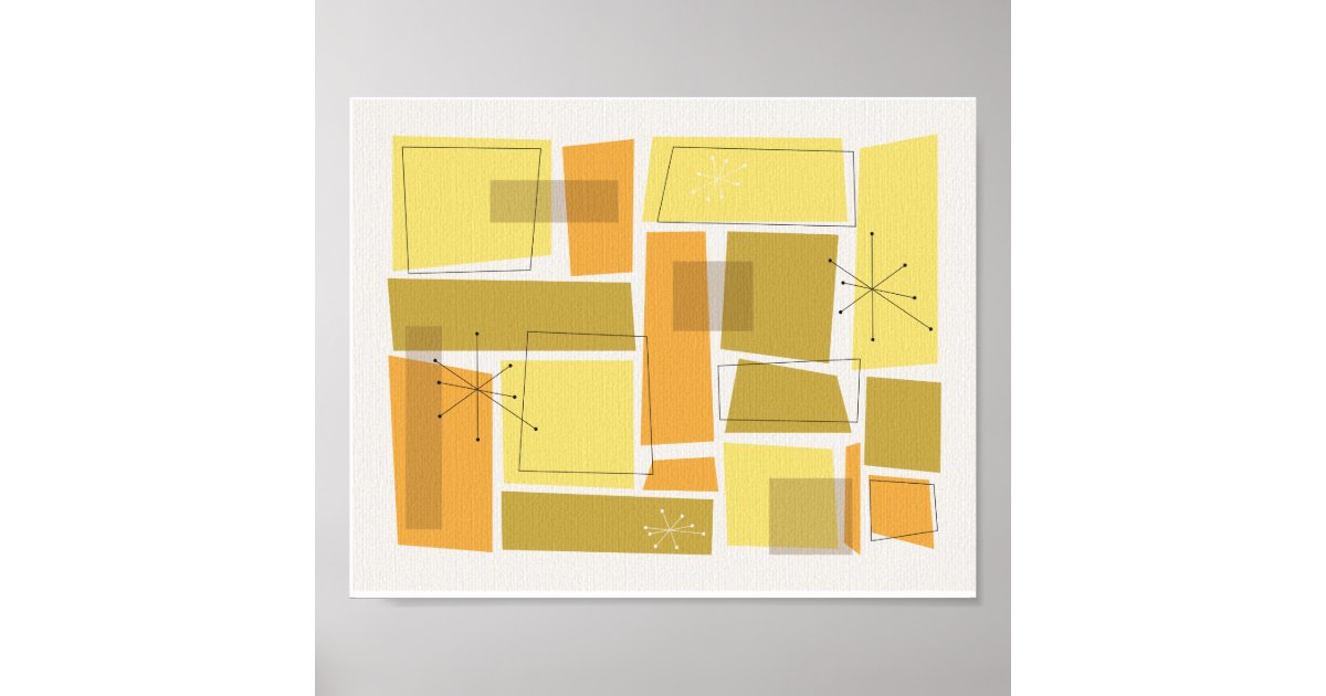 Yellow and Orange Funky Pattern Mid Century Modern Poster | Zazzle