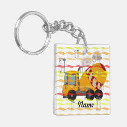 Yellow and red concrete mixer keychain | Zazzle