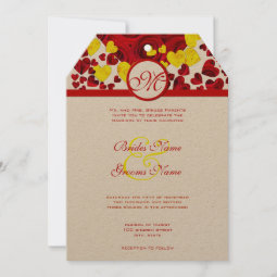 Yellow and Red Heart Roses Wedding Invitation | Zazzle