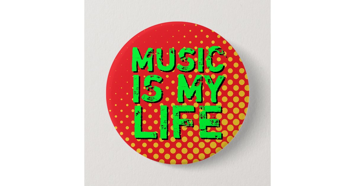 Yellow and Red Retro Halftone I Love Music Button | Zazzle