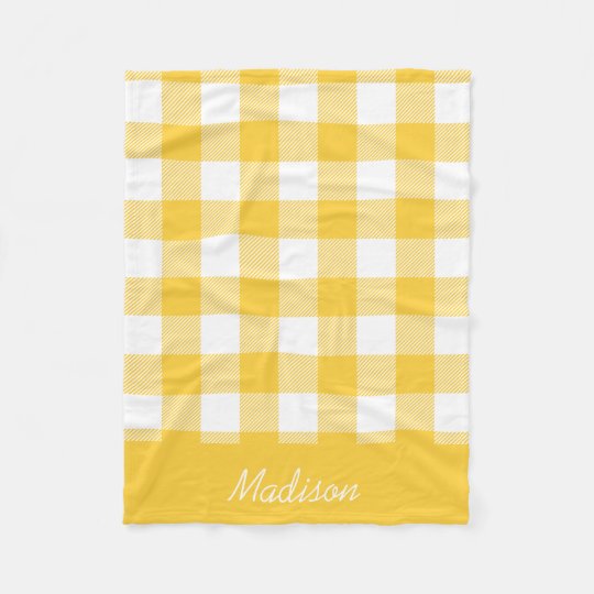 Yellow and White Buffalo Check Monogram Fleece Blanket | Zazzle.com