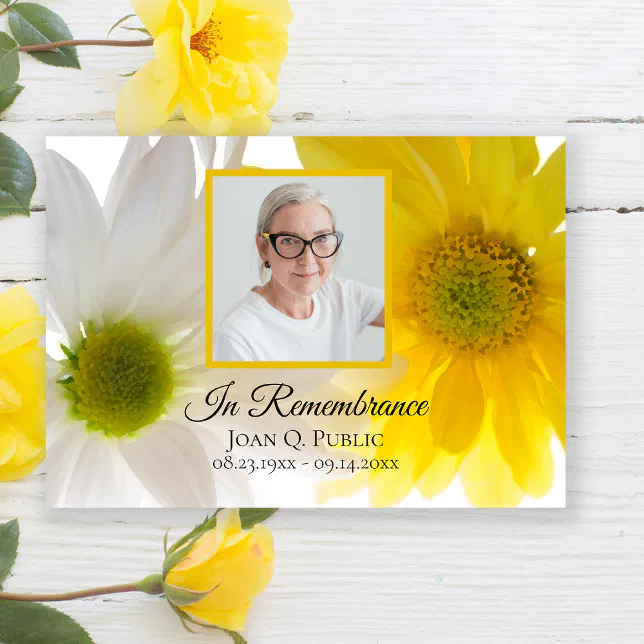 Yellow and White Daisy Flowers Death Anniversary Invitation | Zazzle