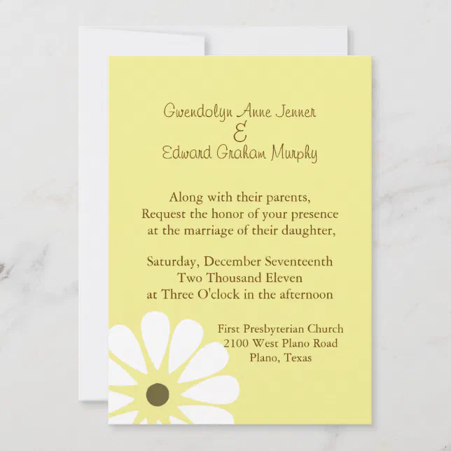 Yellow and White Daisy Wedding Invitation | Zazzle