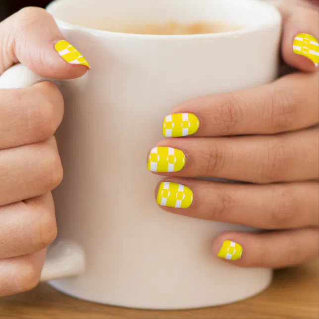 Yellow and white geometric shapes minx nail art | Zazzle