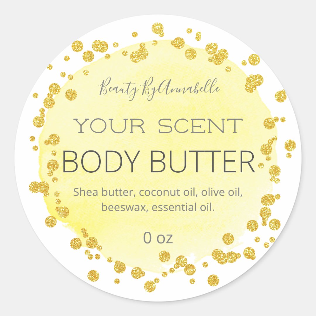 Yellow And White | Gold Dots Body Butter Labels | Zazzle