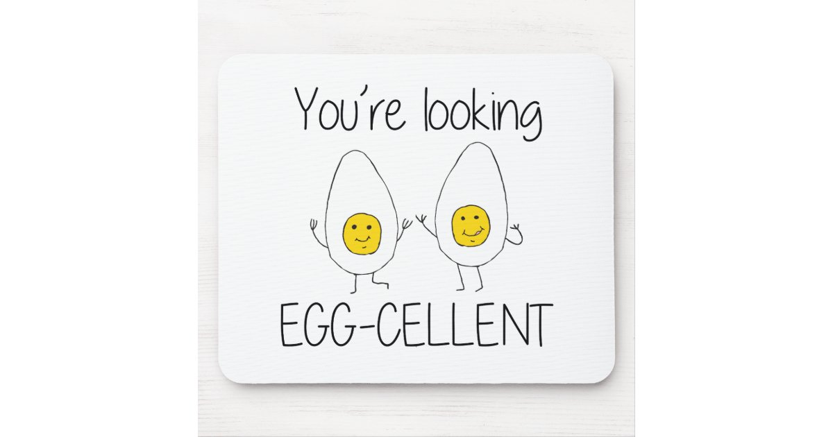 Yellow and White Hand Drawn Egg-cellent Egg puns Mouse Pad | Zazzle