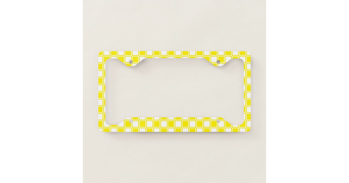 Yellow and White Outlined Squares License Plate Frame | Zazzle.com