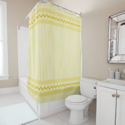 Yellow and White Striped Ticking With Ric Rac Trim Shower Curtain | Zazzle