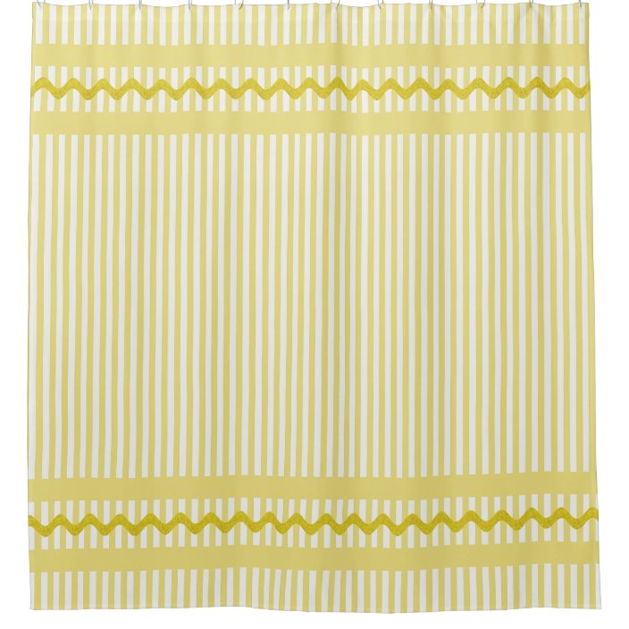 Yellow and White Striped Ticking With Ric Rac Trim Shower Curtain ...
