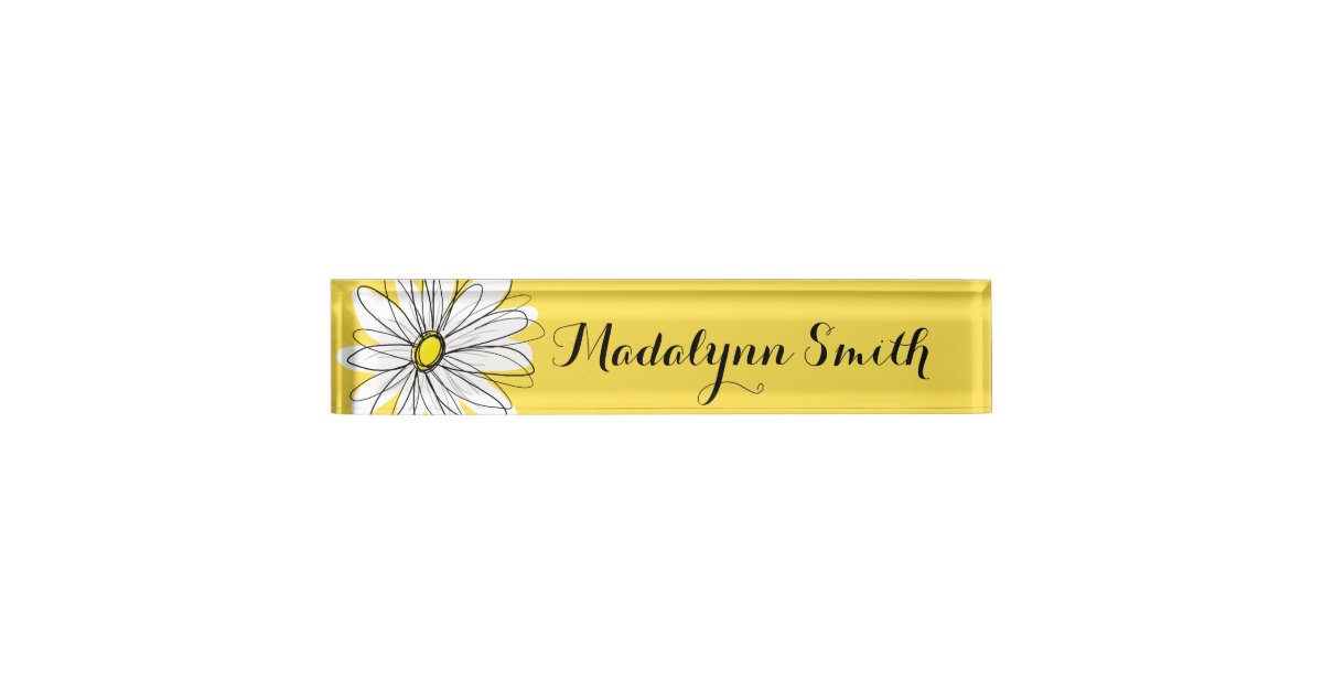 Yellow and White Whimsical Daisy with Custom Text Desk Name Plate | Zazzle