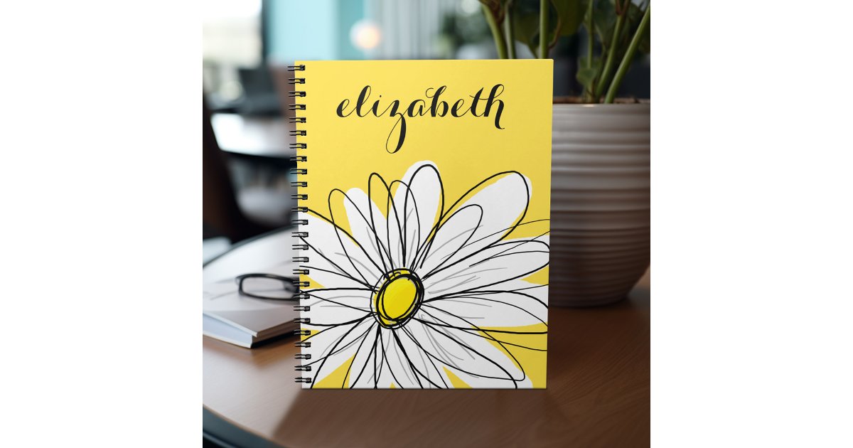 Yellow and White Whimsical Daisy with Custom Text Notebook | Zazzle