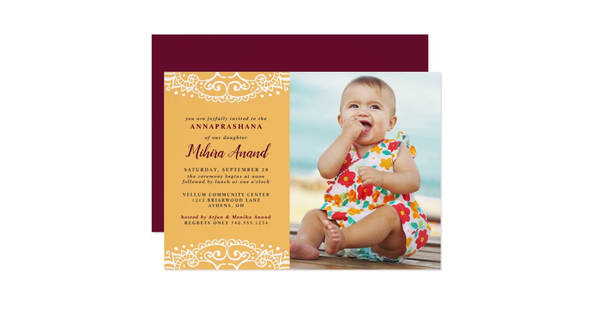 Yellow Annaprashana First Rice Ceremony Invitation | Zazzle.com