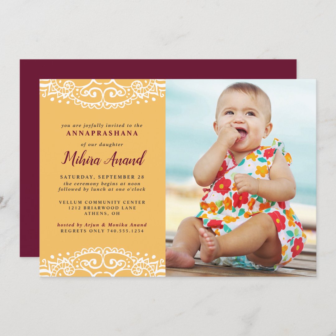 Yellow Annaprashana First Rice Ceremony Invitation | Zazzle