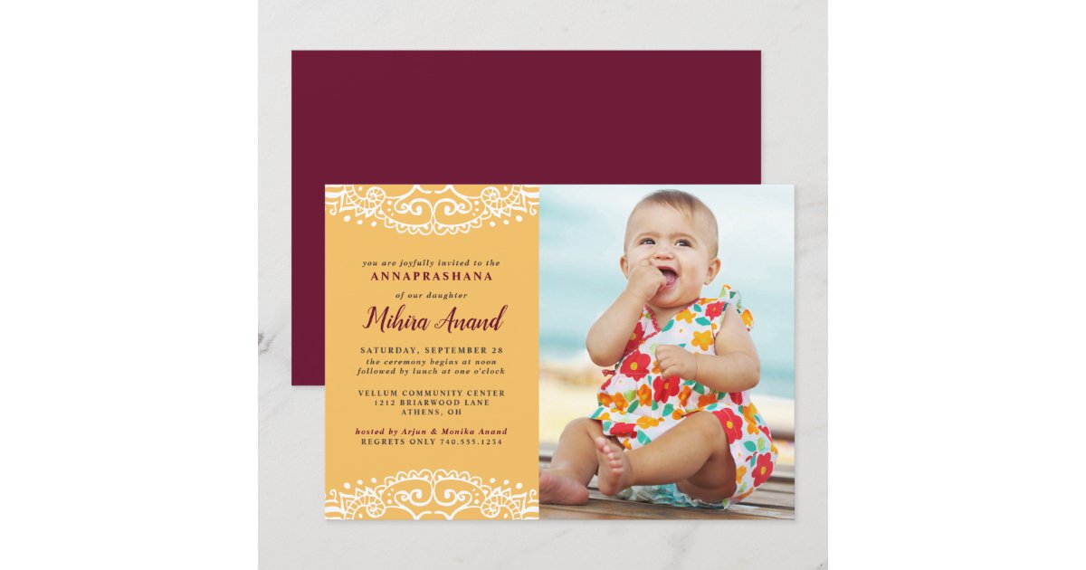 Yellow Annaprashana First Rice Ceremony Invitation | Zazzle