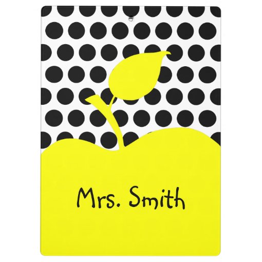 Yellow Apple White and Black Polka Dot Clipboard | Zazzle