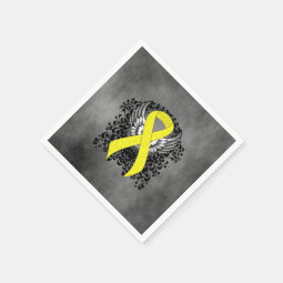 Yellow Awareness Ribbon with Wings Paper Napkins | Zazzle