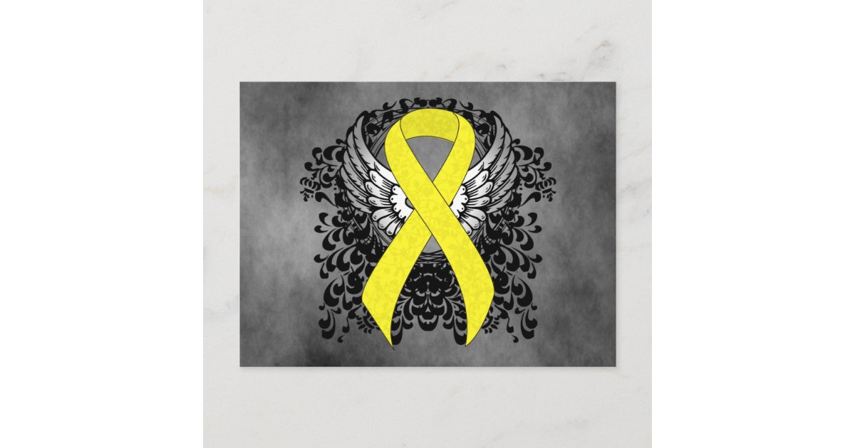 Yellow Awareness Ribbon with Wings Postcard | Zazzle
