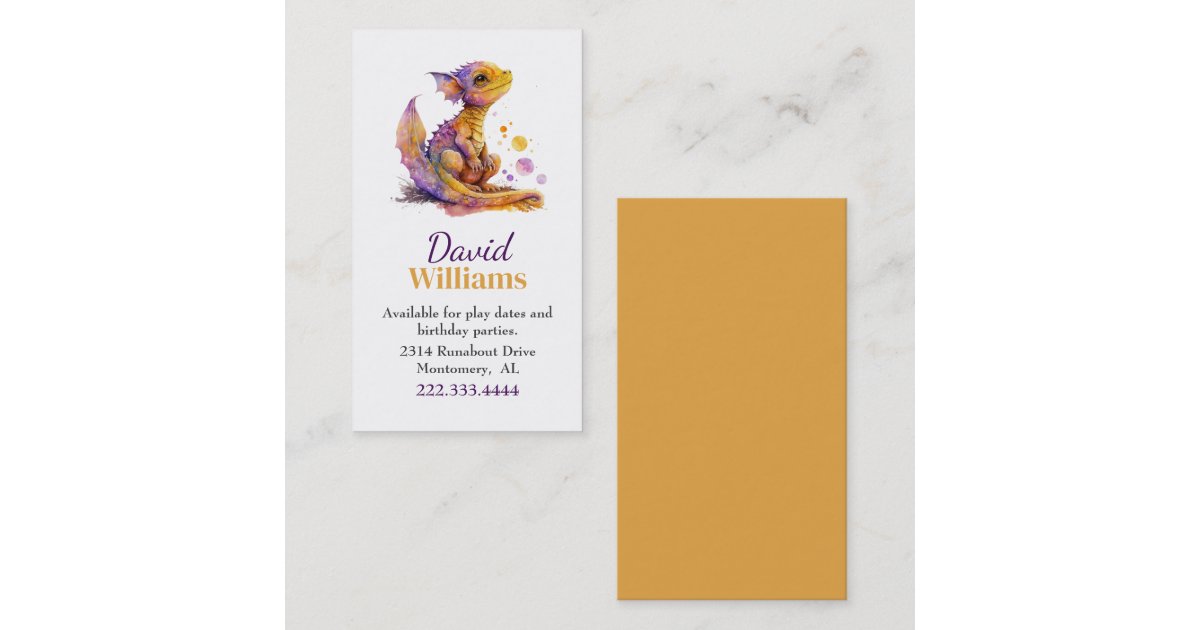 Yellow Baby Dragon Children Calling Card | Zazzle
