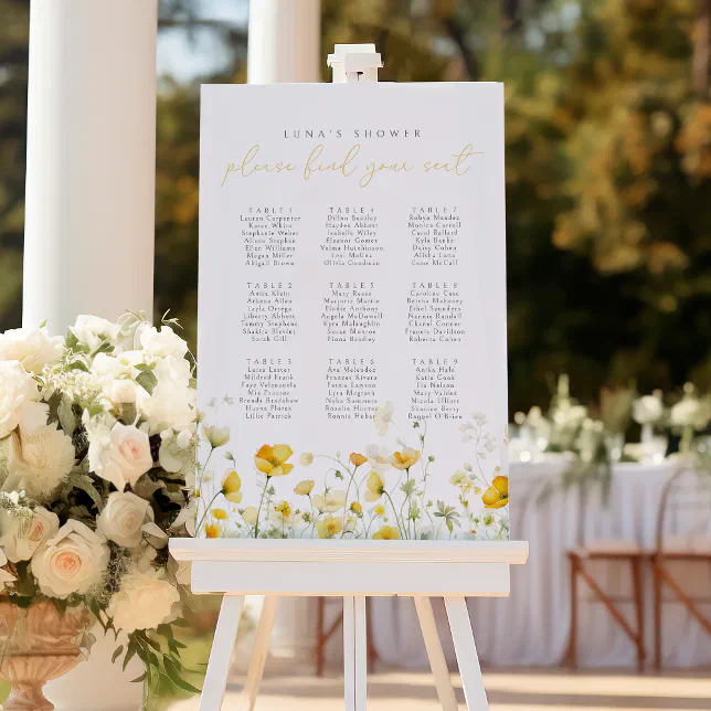 Yellow Baby In Bloom Wildflower Seating Chart Foam Board | Zazzle
