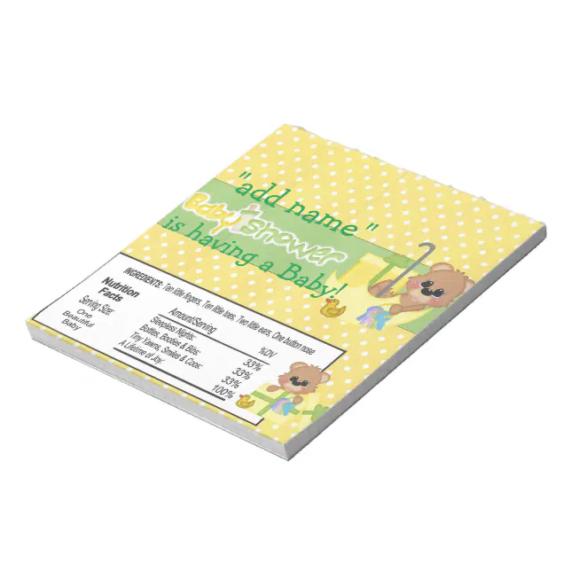 Yellow Baby Shower Candy Bar Wrapper Party Favor Notepad | Zazzle