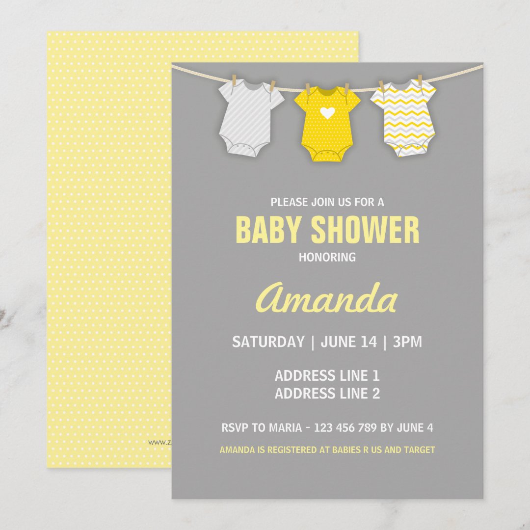 Yellow Baby Shower Invitation, Clothesline Theme Invitation | Zazzle