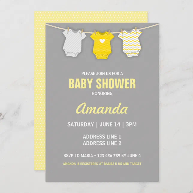 Yellow Baby Shower Invitation, Clothesline Theme Invitation | Zazzle