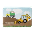Yellow Backhoe and Dump Truck Personalized Bath Mat | Zazzle