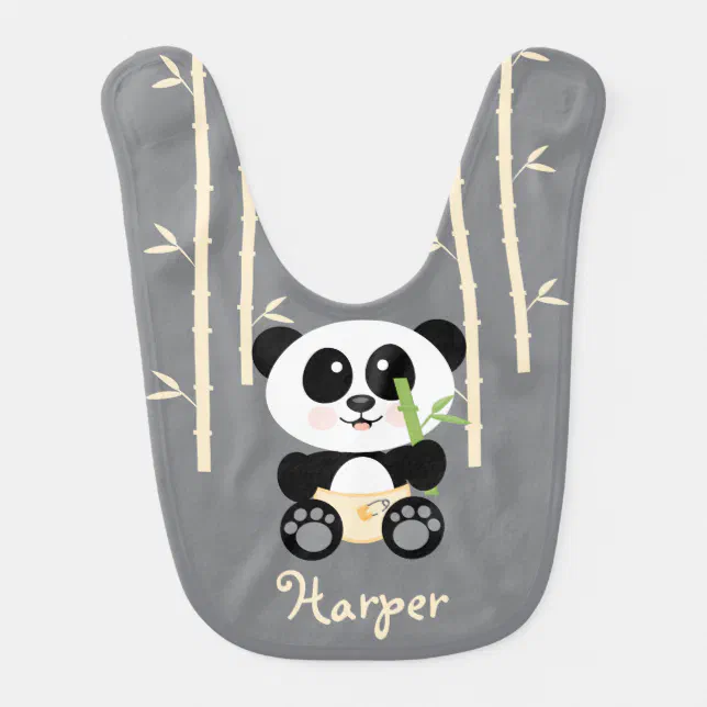 YELLOW BAMBOO PANDA IN DIAPERS BABY BIB | Zazzle