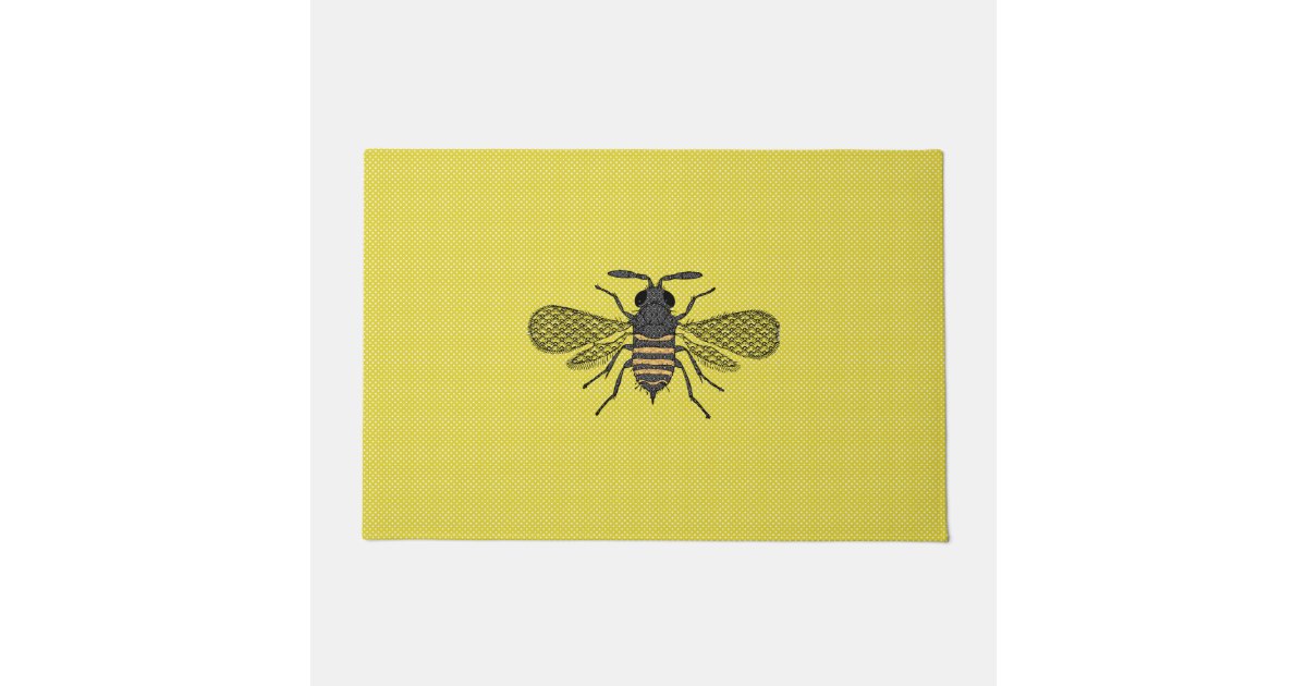 Yellow BEE Decor Vintage Honeybee Graphic Polkadot Doormat | Zazzle