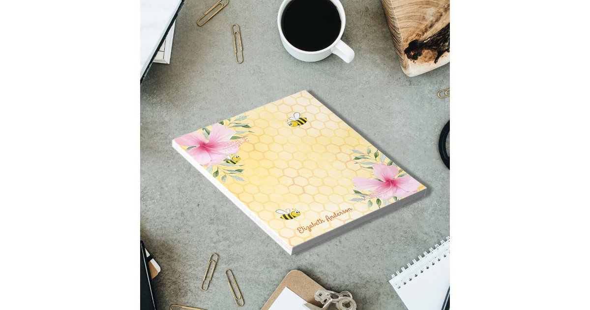 Yellow bees Cute pink tropical florals Notepad | Zazzle