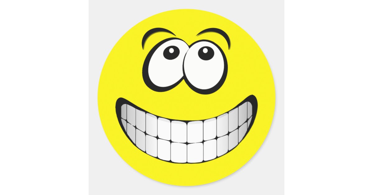Yellow Big Grin Face Classic Round Sticker | Zazzle
