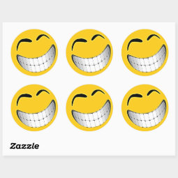 Yellow Big Grin Face Classic Round Sticker | Zazzle
