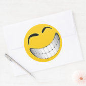 Yellow Big Grin Face Classic Round Sticker | Zazzle