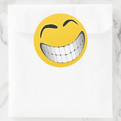 Yellow Big Grin Face Classic Round Sticker | Zazzle