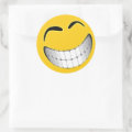Yellow Big Grin Face Classic Round Sticker | Zazzle