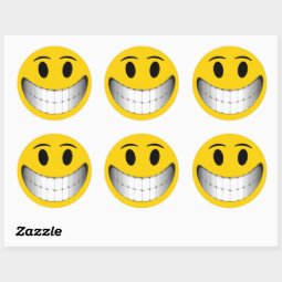 Yellow Big Smile Face Classic Round Sticker | Zazzle