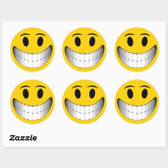 Yellow Big Smile Face Classic Round Sticker | Zazzle