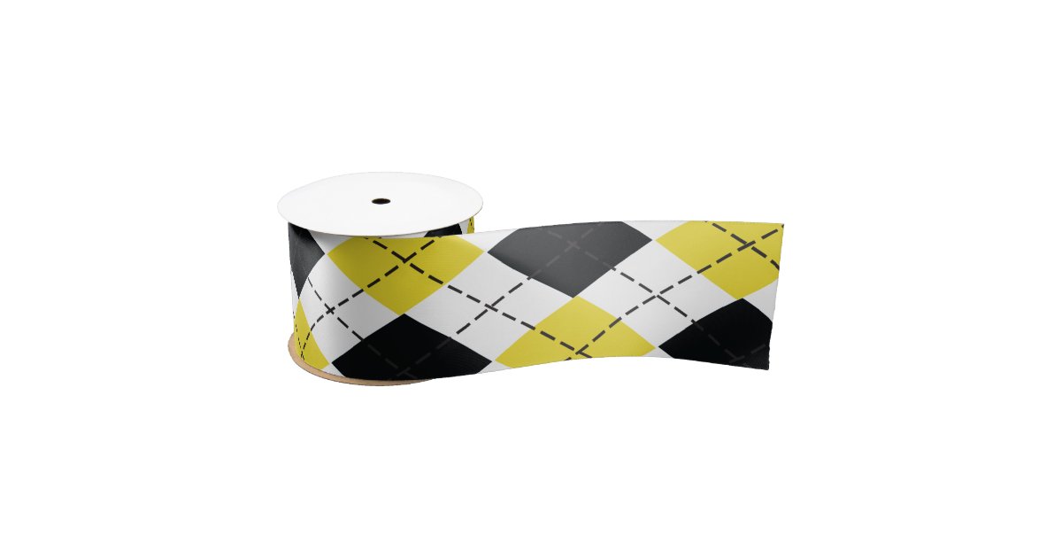 Yellow & Black Argyle Ribbon | Zazzle