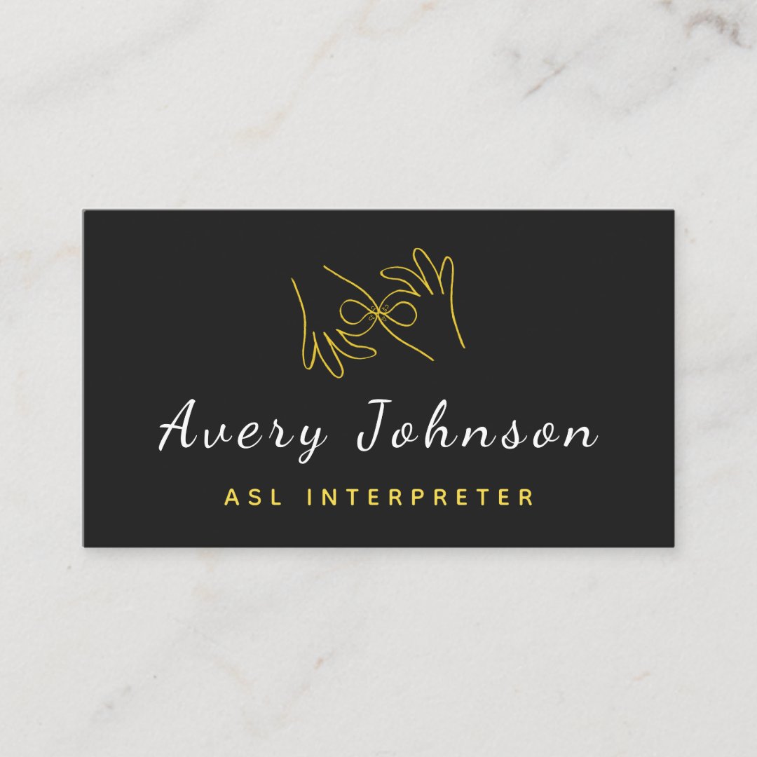 Yellow & Black ASL Interpreter Sign Language Hands Business Card | Zazzle