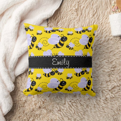 Yellow & Black Bumble Bee Throw Pillow | Zazzle