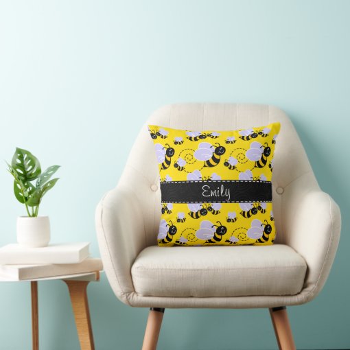 Yellow & Black Bumble Bee Throw Pillow | Zazzle